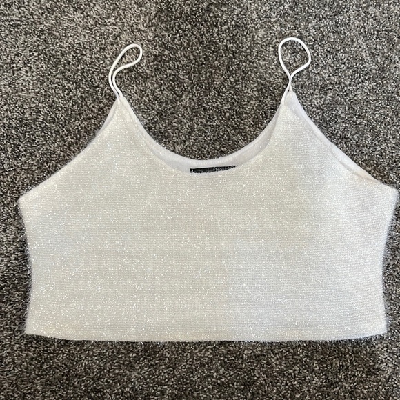Cher | Tops | Cher Made In Italy Cropped Tank Top White With A Shimmer ...